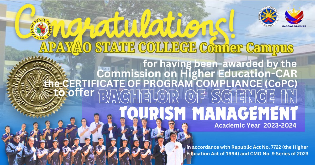 BSTM, AWARDED CoPC by CHed-CAR - Apayao State College
